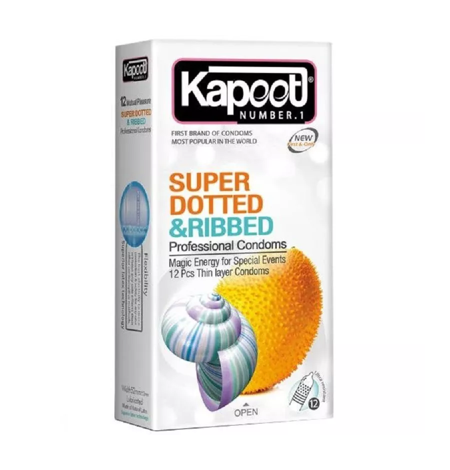 بررسی و خرید کاندوم کاپوت kapoot مدل Super Dotted And Ribbed بسته 12 عددی